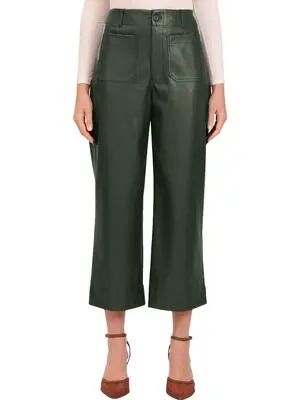 Bagatelle Patch Pocket Faux Leather Wide Leg Pants Forest Green