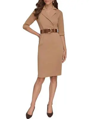 Donna Karan New York Belted Sheath Dress Fawn