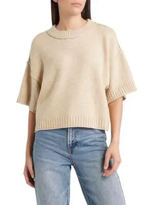 CITY BLUES Broome Crop Short Sleeve Sweater - Khaki