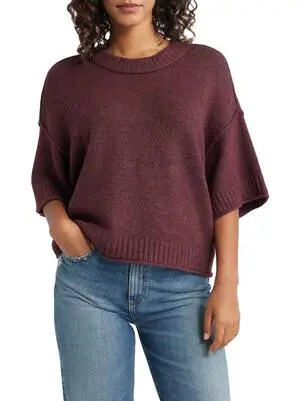 CITY BLUES Broome Crop Short Sleeve Sweater - Merlot
