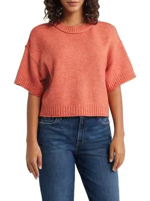 CITY BLUES Broome Crop Short Sleeve Sweater - Tea Rose
