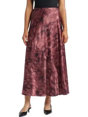 CITY BLUES Savoy Printed Bias Cut Maxi Skirt - Merlot Multi