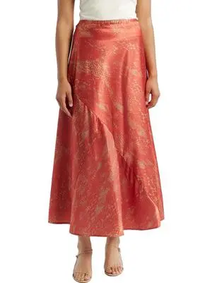 CITY BLUES Savoy Printed Bias Cut Maxi Skirt - Rust Cognac