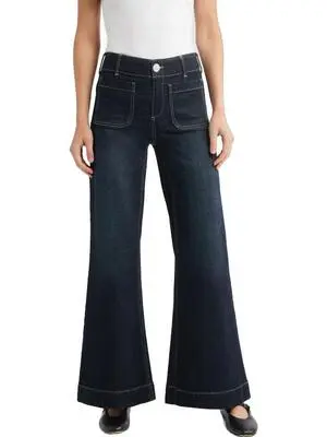 CITY BLUES Soho Patch Pocket Wide-leg Jeans - Dark Whisker Wash
