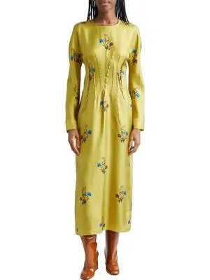 Marni Tulip Print Silk Twill Midi Dress - Citronelle