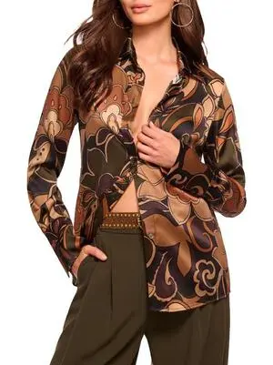 Ramy Brook Floral Silk Button-up Shirt - Boho Brown Combo