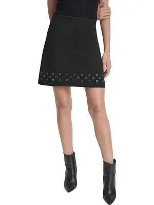 DKNY Grommet Trim Ponte Knit Miniskirt
