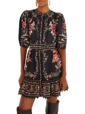 Farm Rio Belle Garden Print Mini Dress - Belle Garden Black