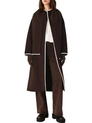 Maje Embroidered Double Faced Coat - Dark Brown