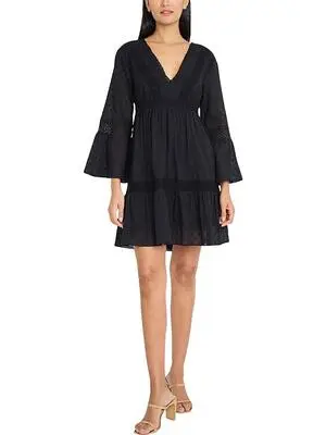 THE GOOD JOURNEY V-neck Mini Dress With Wide Sleeves - Black