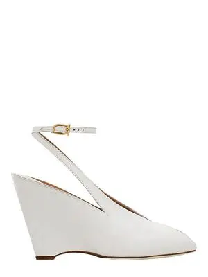 FERRAGAMO Leather Peep Toe Wedge Pumps - White