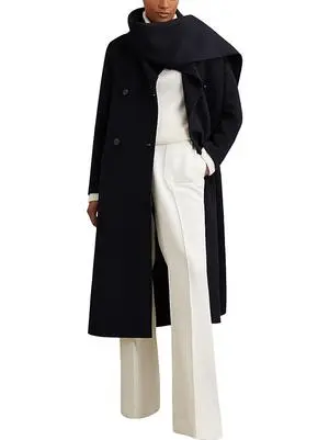 REISS Wool Blend Long Scarf Coat - Navy