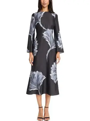 Maggy London Printed Long Sleeve Dress - Black/ Grey