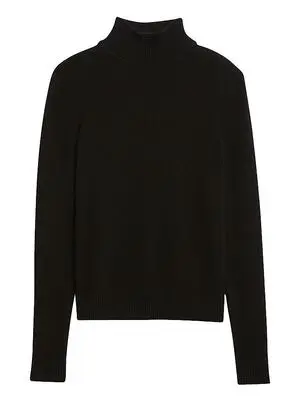 Theory Basic Turtleneck Pullover Sweater In Feather Cashmere - Black
