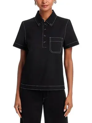 Rag & Bone Irina Contrast Stitch Polo Top - Black
