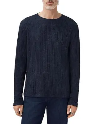 John Varvatos Fern Feeder Rib Long Sleeve Tee - Navy