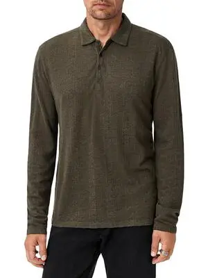 John Varvatos Jalen Jacquard Long Sleeve Polo Shirt - Dark Olive