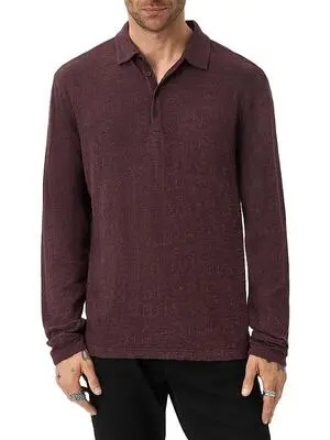 John Varvatos Jalen Jacquard Long Sleeve Polo Shirt - Plum