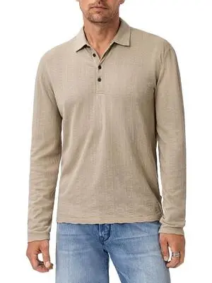 John Varvatos Jalen Jacquard Long Sleeve Polo Shirt - Terra Brown
