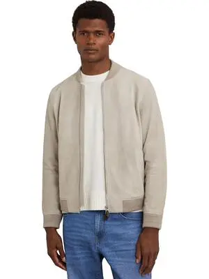 REISS Burnham Suede Bomber Jacket - Grey
