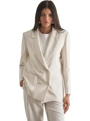 MIZALLE Striped Double-Breasted Blazer