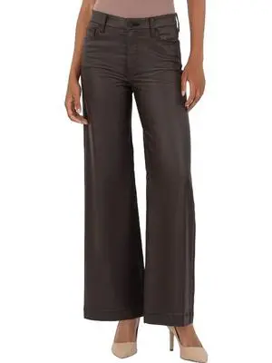 Kut From The Kloth Meg Coated High-waist Wide-leg Ankle Jeans - Chocolate
