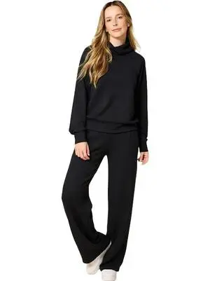 SOFTIES Athleisure Mock Neck And Pleated Pant Set - Black