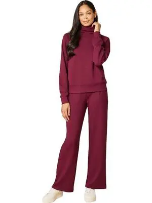 SOFTIES Athleisure Mock Neck And Pleated Pant Set - Cherry Cola