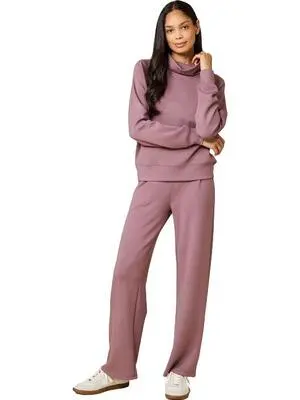 SOFTIES Athleisure Mock Neck And Pleated Pant Set - Driftwood