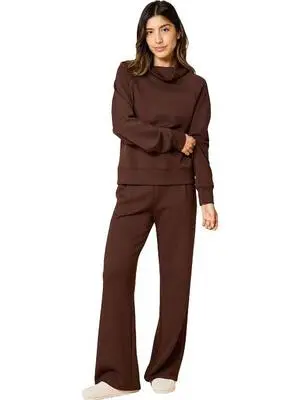 SOFTIES Athleisure Mock Neck And Pleated Pant Set - Espresso