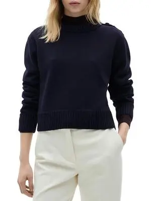 Mango Button Detailed Mock Neck Sweater Dark Navy
