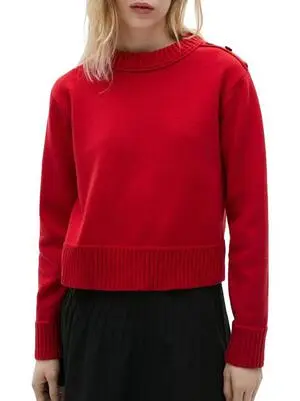 Mango Button Detailed Mock Neck Sweater Red
