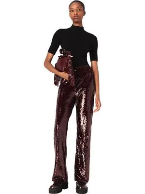 Maje Sequin-embroidered Flared Trousers - Burgundy