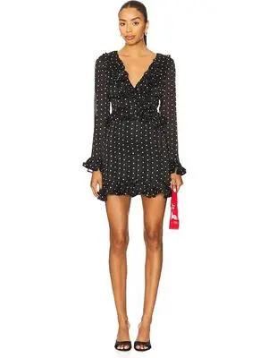 Bardot Frill Detail Spot Mini Dress - Black Spot