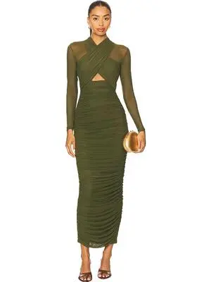 Bardot Aliyah Long Midi Dress - Dark Khaki