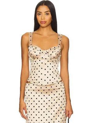 MORE TO COME Elianna Corset Top - Tan Polka Dot
