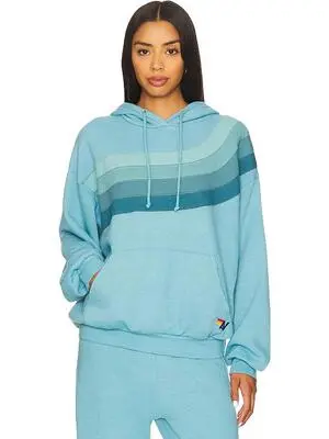 Aviator Nation Wave Stripe 4 Relaxed Pullover Hoodie Aquamarine & Aqua