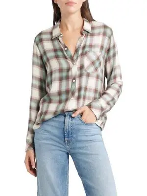 Rails Hunter Plaid Button-Up Shirt Birch Olive Teal
