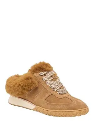 Dolce Vita Izzey Faux Fur Sneakers - Light Brown Suede