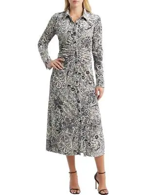 Julia Jordan Printed Velvet Shirtdress - Ivory Black