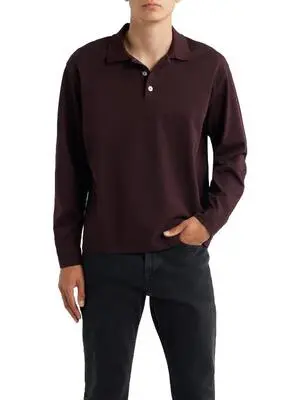 FRAME Long Sleeve Piqué Polo - Burgundy