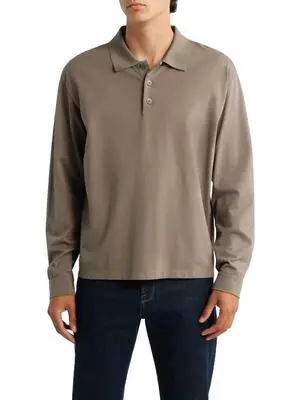 FRAME Long Sleeve Piqué Polo - Smoky Mocha