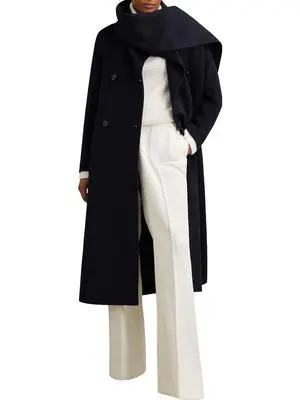 REISS Wool-blend Coat With Scarf - Navy