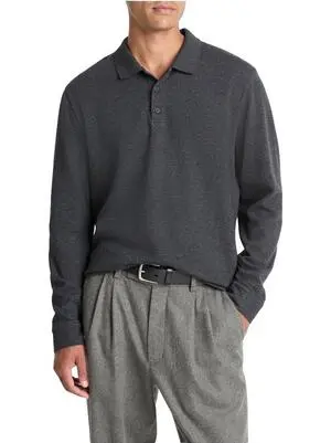 Vince Heathered Double-face Cotton-blend Polo Shirt - Charcoal