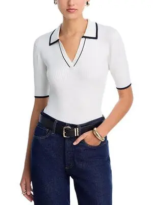 T Tahari Elbow Sleeve Polo Top - White Star