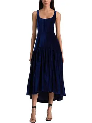 Alice + Olivia Diana Velvet Midi Dress - Dark Midnight Blue