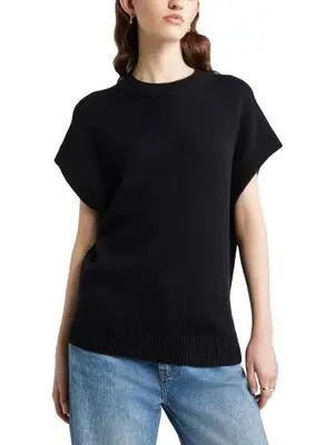 Nordstrom Cap Sleeve Wool & Cashmere Sweater Black Rock