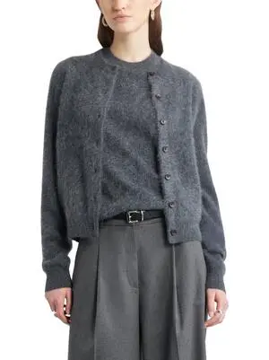 Nordstrom Brushed Cashmere Cardigan - Grey Onyx Heather