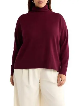 Nordstrom Oversized Cashmere Turtleneck Sweater - Burgundy Field