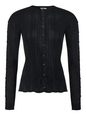 PROTÉMOA Touch Ribbed Button-embellished Cardigan - Black